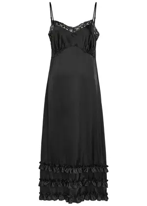 Simone Rocha Ruffled Lace-trim Satin Midi Slip Dress - Black