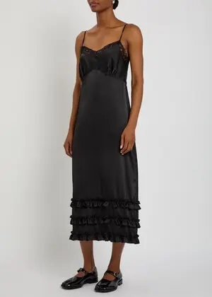 Simone Rocha Ruffled Lace-trim Satin Midi Slip Dress