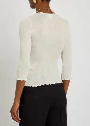 Chloé Ribbed Lace-trims Cotton And Silk-blend Top