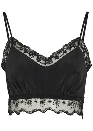 Simone Rocha Lace-trims Satin Crop Top - Black