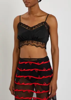 Simone Rocha Lace-trims Satin Crop Top