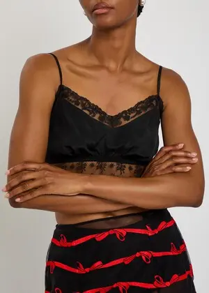 Simone Rocha Lace-trims Satin Crop Top
