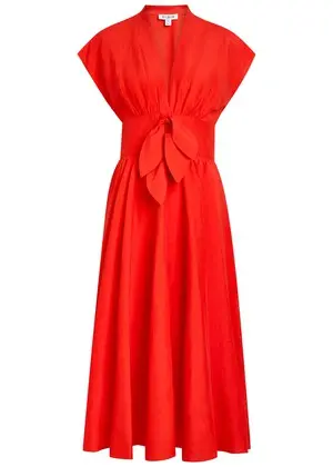 Alaïa Belted Woven Midi Dress - Red