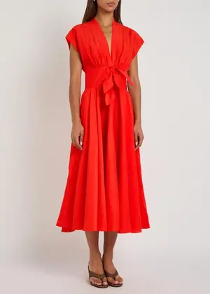 Alaïa Belted Woven Midi Dress - Red