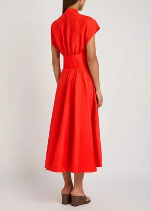 Alaïa Belted Woven Midi Dress - Red