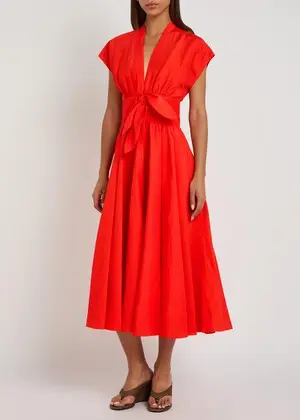 Alaïa Belted Woven Midi Dress - Red