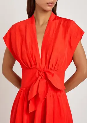 Alaïa Belted Woven Midi Dress - Red