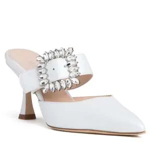 BEAUTIISOLES BY ROBYN SHREIBER Pearlised Leather Mule With Embellished Buckle - White