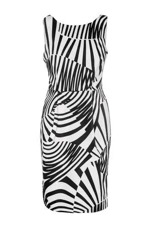 CONQUISTA Graphic Op-art Inspired Cotton Stretch Dress - Black