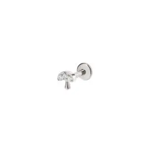 VANCHI Crystal Mushroom Threadless Flat Back Titanium Cartilage Stud In Platinum - Silver