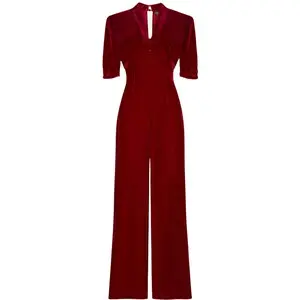 PRETTY ECCENTRIC Alana Jumpsuit In Silk Velvet - Red