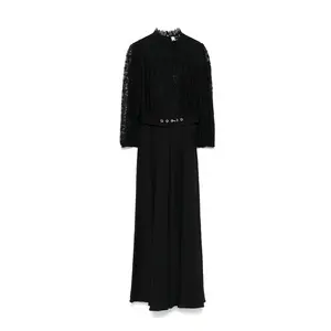 NISSA Lace-insert Viscose Midi Dress