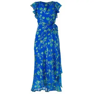 SACHA DRAKE Aphina Wrap Dress In Cobalt Jade Floral - Blue