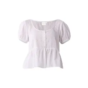 REISTOR Embroidered Peplum Top With Puff Sleeves - White