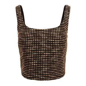 AVENUE N°29 Gold / Black Tweed Cropped Blouse With Metallic Zipper Gold - Gold/black