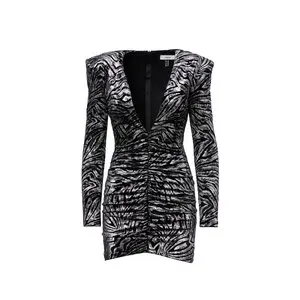 NISSA Printed Velvet Mini Dress - Silver