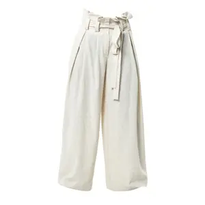 METAMORPHOZA Neutrals Paperbag High Waist Trousers With Linen - Beige