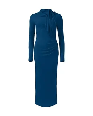 LENDROP STUDIOS Yuna Tie Neck Midi Dress Teal - Blue