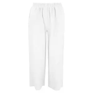 Haris Cotton Solid Wide Leg Linen Pants With Slant Pocket - White