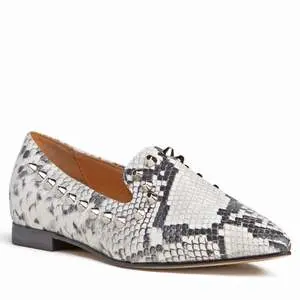 BEAUTIISOLES BY ROBYN SHREIBER White / Neutrals / Grey Celeste White & Black Snakeprint Leather Loafer Comfortable For Work & Night Wear - White/grey