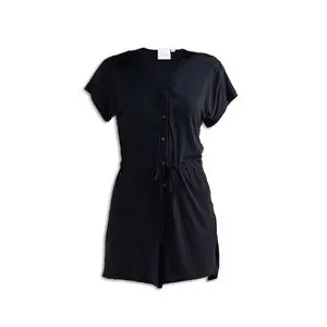 REISTOR V Neck Drawstring Knit Romper - Black