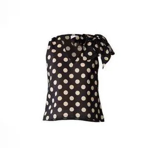 REISTOR Regular V-neck Polka Dot Top With Bow Detail - Black