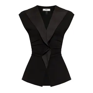 NISSA Ruffle-detail Crepe Top - Black