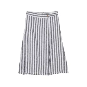 REISTOR Overlap Midi Skirt In Linen Stripes - Black