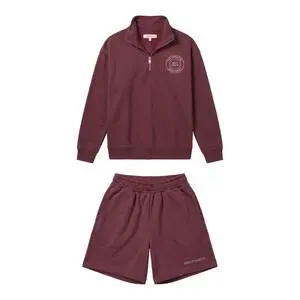 MIMHÍ MAISON Oversized Half-zip Sweatshirt & Shorts Set – Burgundy - Red