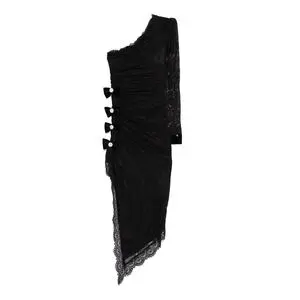 NISSA Crystal-detail Lace Midi Dress - Black