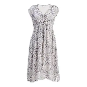 REISTOR Deep V-neck Floral Gathered Dress - Brown