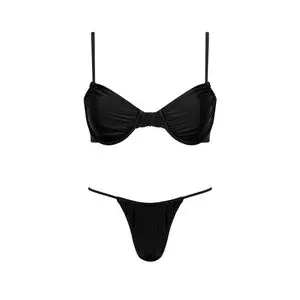 PLAYALUXE Capri Ruched Underwire String Bikini Set - Black