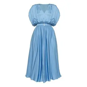NISSA Belted Viscose Midi Dress Baby - Blue
