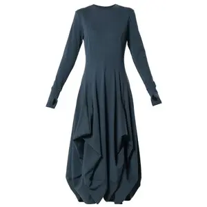 METAMORPHOZA Maxi Draped Dress With Thumbhole Sleeves - Blue/black