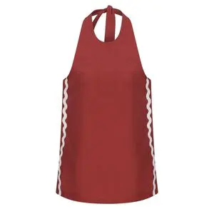 THISISU COLLECTION Wavy Top Tie-neck Linen Top With Wavy Trim Cherry Clay - Red