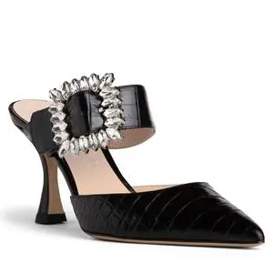 BEAUTIISOLES BY ROBYN SHREIBER Embellished Croc Effect Leather Mules - Black