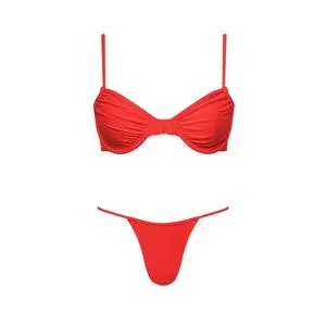 PLAYALUXE Capri Ruched Underwire String Bikini Set - Red