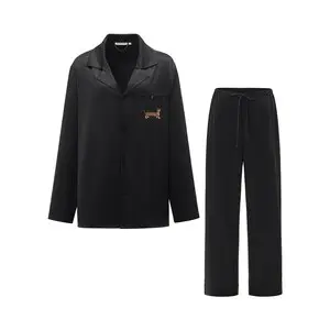 Not Just Pajama Dachshund Charm Silk Lounge Set - Black