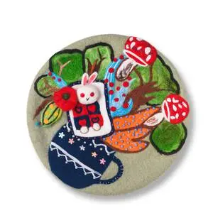 HEARTFELT LAYERS Alice In Wonderland Tea Party Beret – Hand-felted Wool Mad Hatter Hat - Green