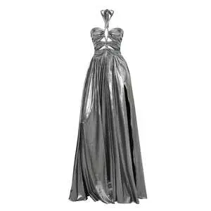 MODA GLAM Siren Metallic Cutout Gown- Gunmetal - Silver