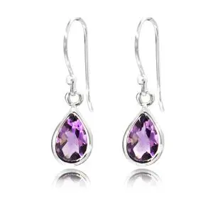 THE JEWELLERY STORE LONDON Faceted Amethyst Teardrop Dangle Earrings In Sterling - Silver