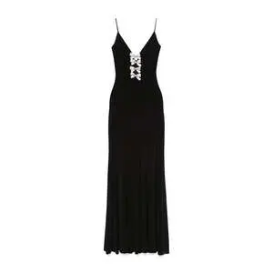 NISSA Bow-detail Jersey Maxi Dress