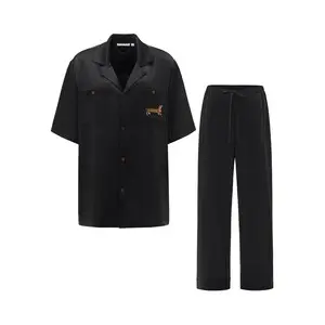 Not Just Pajama Dachshund Chic Silk Lounge Set - Black