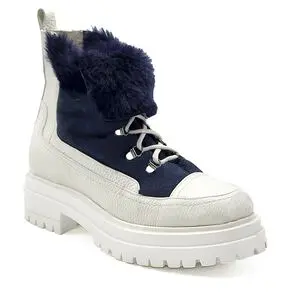 BEAUTIISOLES BY ROBYN SHREIBER Leather & Faux Fur Lace-up Ankle Boots - Blue/white