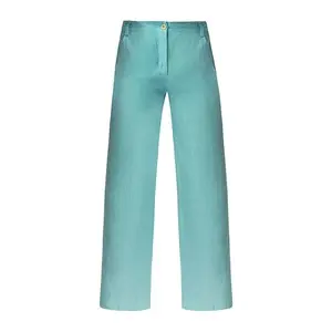 Haris Cotton Cropped Bell Bottom Linen Pants With Back Pockets Crystal