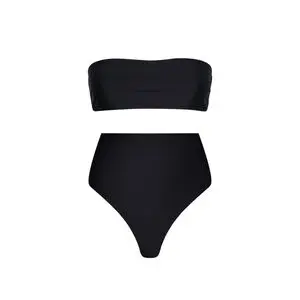 PLAYALUXE Strapless High Waist Bikini Set - Black