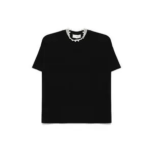 NISSA Pearl-detail Viscose Top - Black
