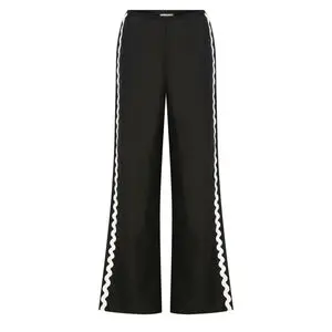 THISISU COLLECTION Wavy Pant Relaxed Fit Linen Wide Leg Pant - Black