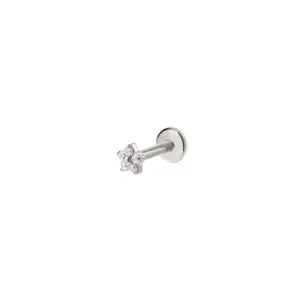 VANCHI Crystal Flower Threadless Flat Back Titanium Cartilage Stud In Platinum - Silver