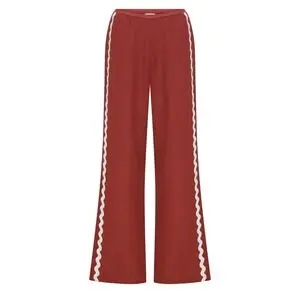 THISISU COLLECTION Wavy Pant Relaxed Fit Linen Wide Leg Pant Cherry Clay - Red